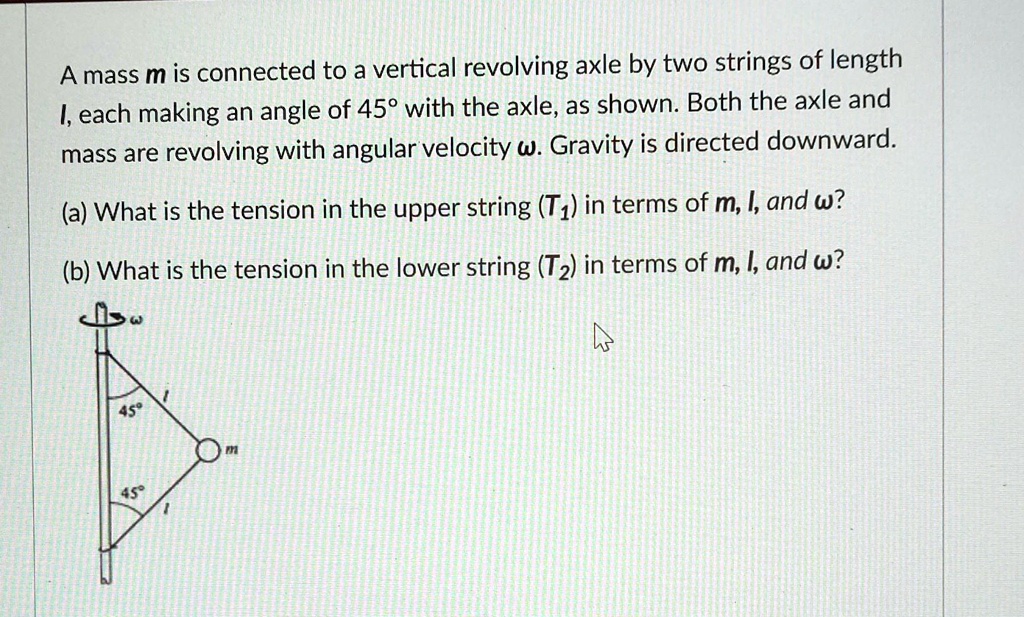 A mass m is connected to a vertical revolving axle by two strings of ...
