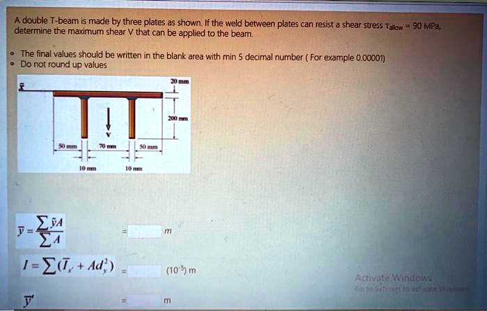 SOLVED: A double T-beam is made by three plates as shown. If the weld ...