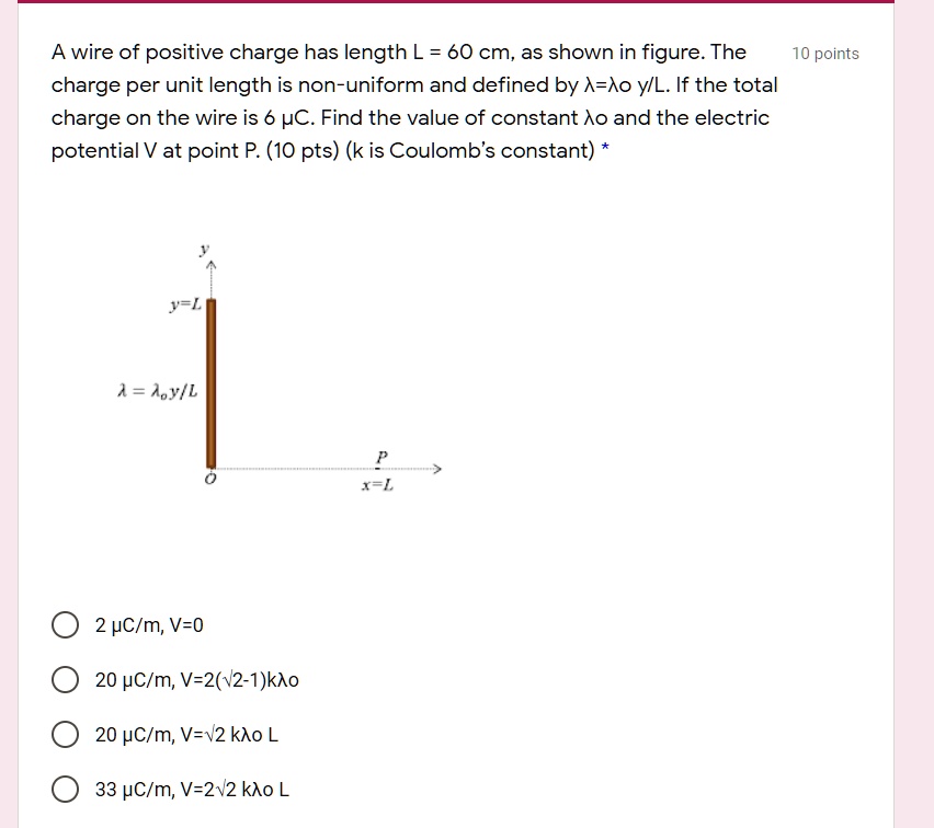 SOLVED: A wire of positive charge has length L = 60 cm, as shown in the ...