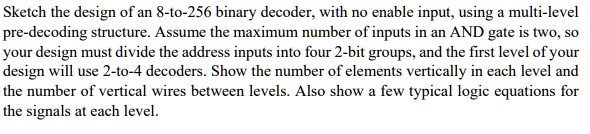 SOLVED: Sketch the design of an 8-to-256 binary decoder, with no enable ...