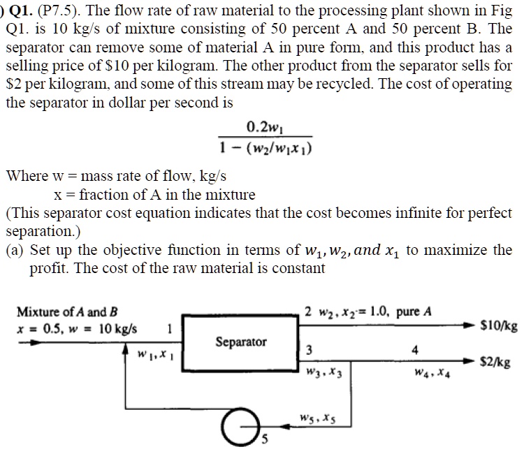 SOLVED: Please send new correct solution Q1. (P7.5). The flow rate of raw material to the ...