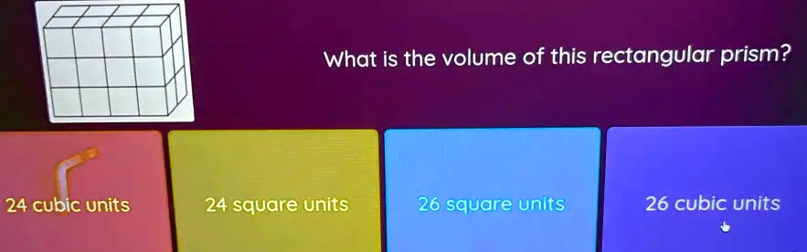 What is the volume of this rectangular prism? 24 cubic units 24 square ...