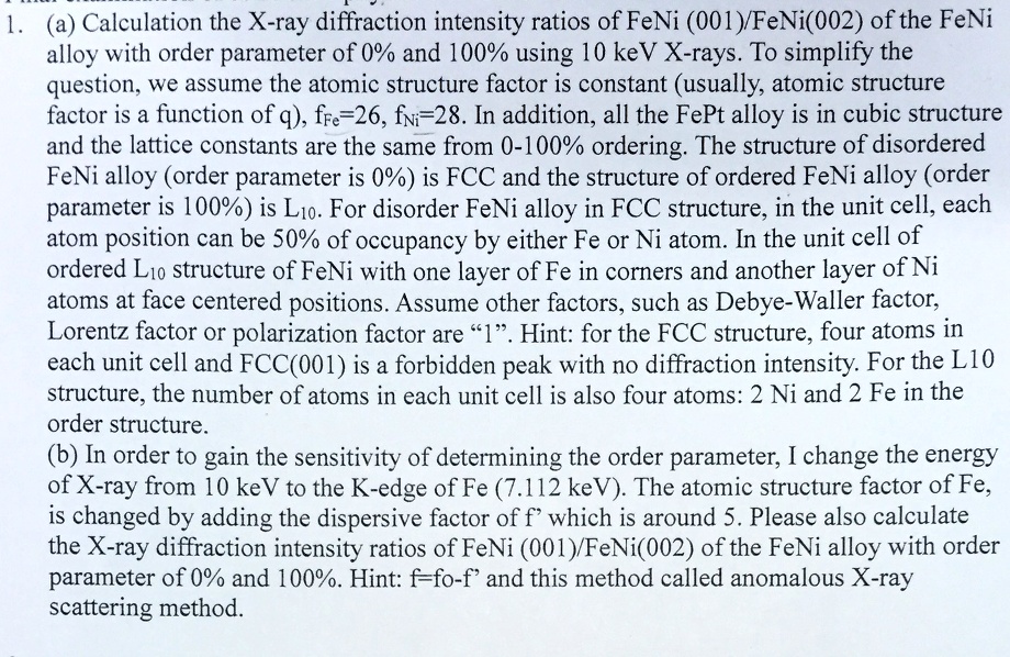 1acalculation the x ray diffraction intensity ratios of feni001feni002of the feni alloy with ...