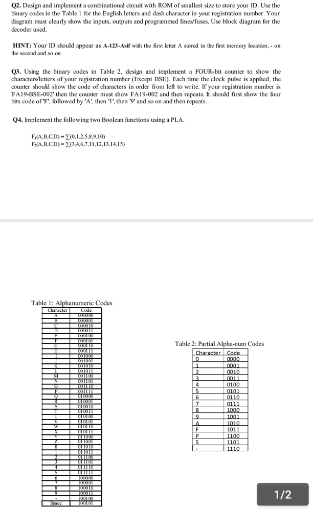design and implement a combinational circuit with rom of smallest size to store your id use the ...