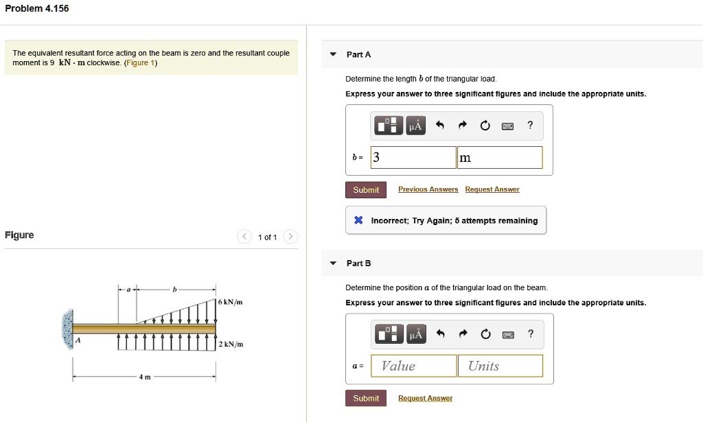 SOLVED: The equivalent resultant force acting on the beam is zero and ...