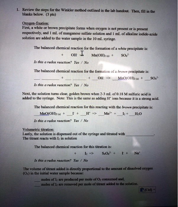 SOLVED: Text: Review the steps for the Winkler method outlined in the ...