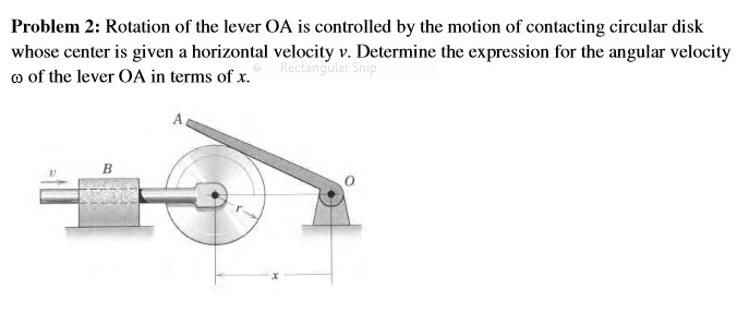 SOLVED: Rotation of the lever OA is controlled by the motion of a contacting circular disk whose ...