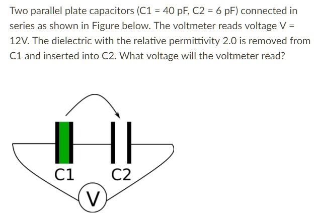 Two parallel plate capacitors (C1 = 40 pF, C2 = 6 pF) connected in series as shown in Figure ...