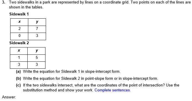 3. Two sidewalks in a park are represented by lines on a...
