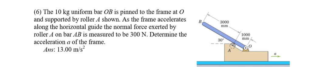 6 the 10 kg uniform bar ob is pinned to the frame at o and supported by roller a shown as the ...