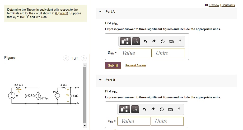 SOLVED: Review | Constants Determine the Thevenin equivalent with respect to the terminals for ...