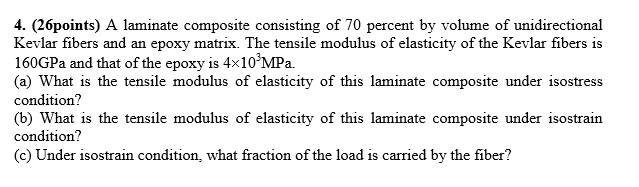 SOLVED: 4. 26points A laminate composite consisting of 70 percent by volume of unidirectional ...