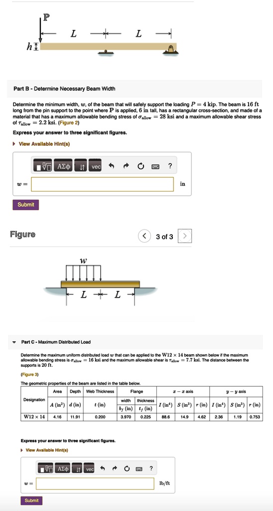 SOLVED: Part B - Determine Necessary Beam Width Determine the minimum ...
