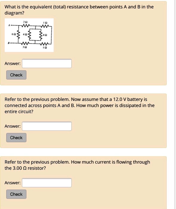 SOLVED: What is the equivalent (total) resistance between points A and B in the diagram? Answer ...