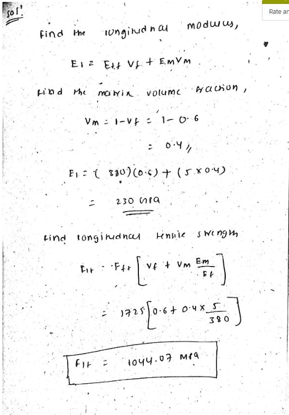 SOLVED: Determine the longitudinal modulus, Ei, and longitudinal tensile strength, Fit, of a ...
