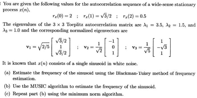You are given the following values for the autocorrelation sequence of a wide-sense stationary ...