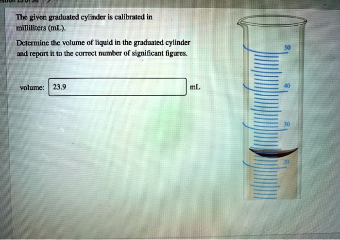 The given graduated cylinder is calibrated in milliliters (mL ...