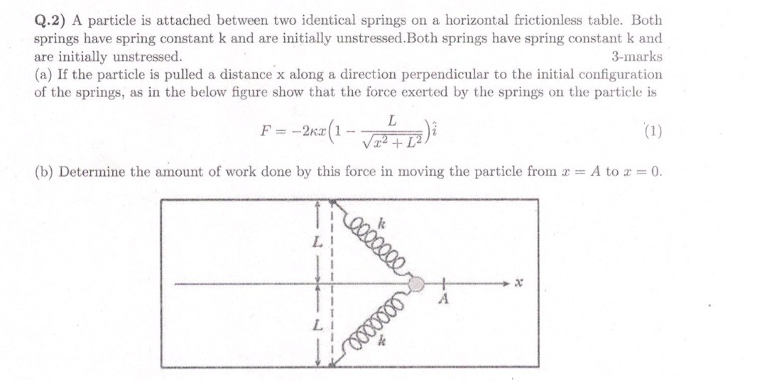 Q.2) A particle is attached between two identical springs on a ...