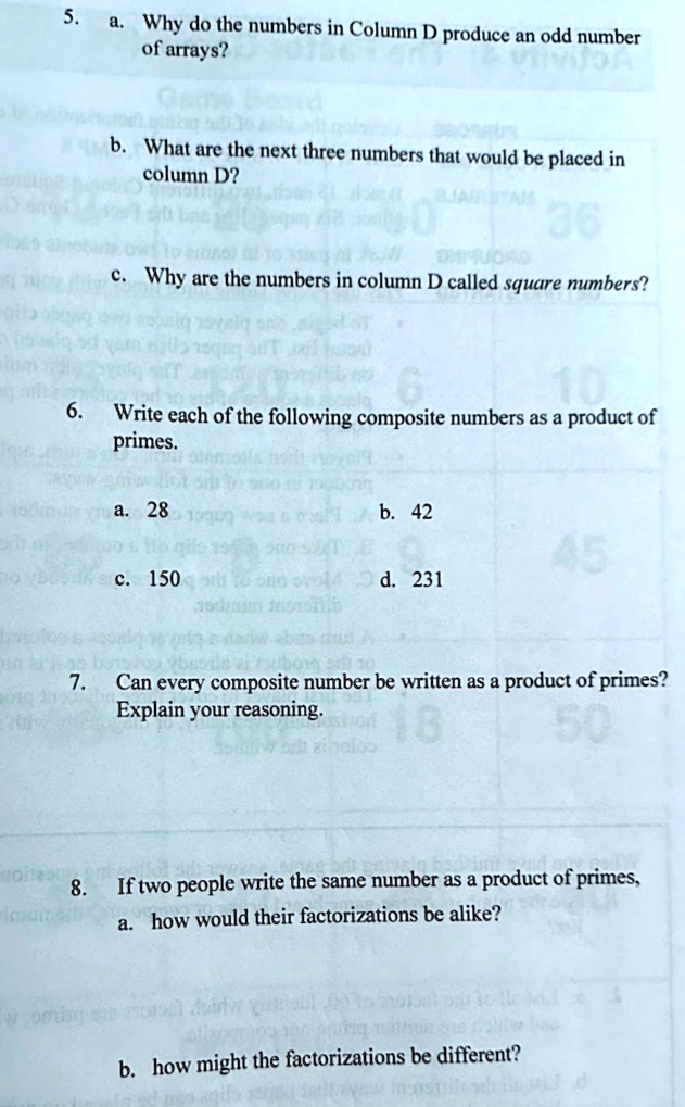 5. a. Why do the numbers in Column D produce an odd number of arrays? b. What are the next three ...