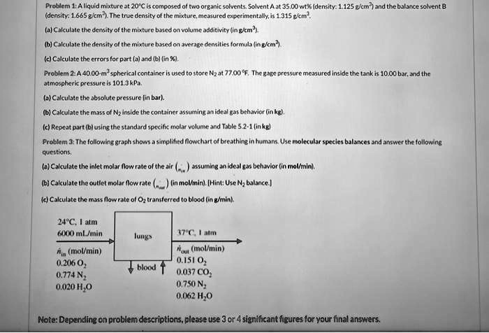 Problem 1: A liquid mixture at 20°C is composed of two organic solvents ...