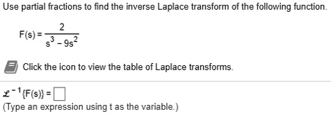 SOLVED: Use partial fractions to find the inverse Laplace transform of the following function: F ...