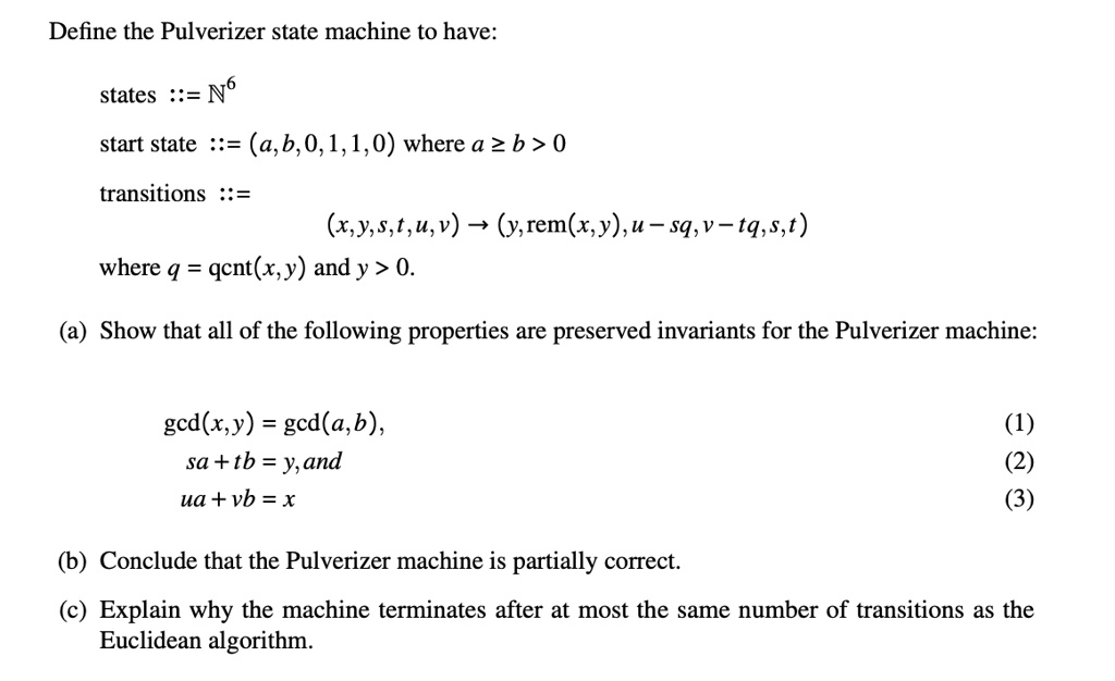 SOLVED: 'number theory textbook exercises Define the Pulverizer state ...