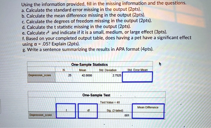 using the information provided fill in the missing information and the ...