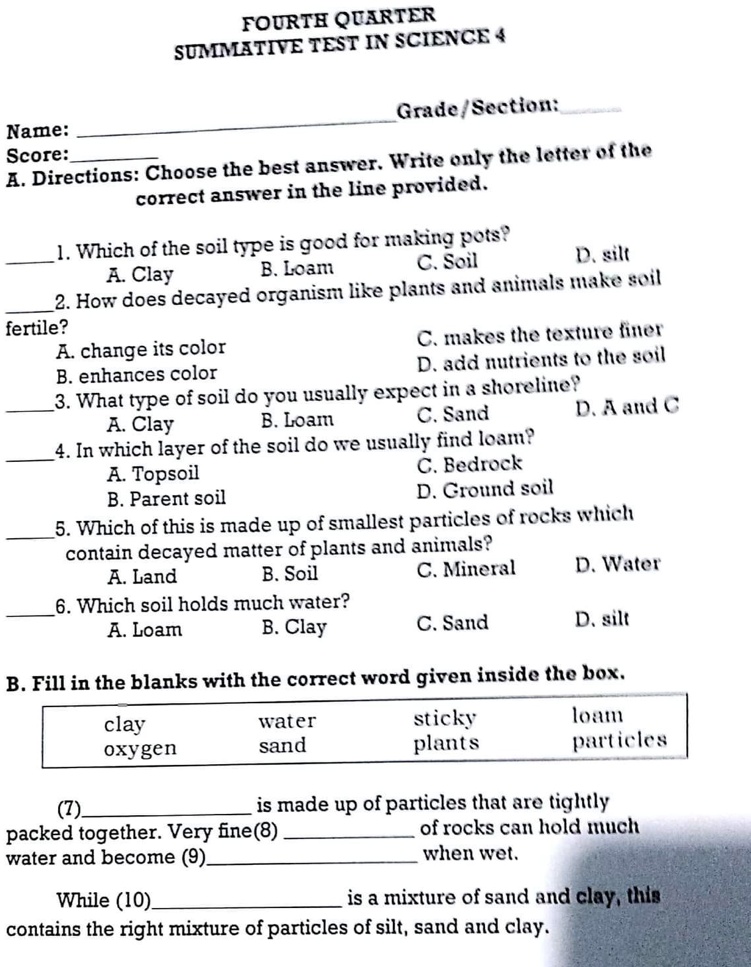 SOLVED: Hello, pasagut po ng tama 1-10 po ty. FOURTH QUARTER SUMMATIVE ...