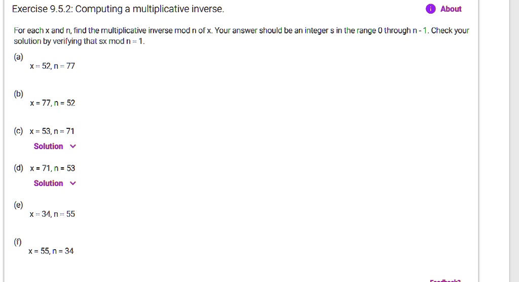 Solved Exercise 9 5 2 Computing A Multiplicative Inverse About For Each X And N Find The
