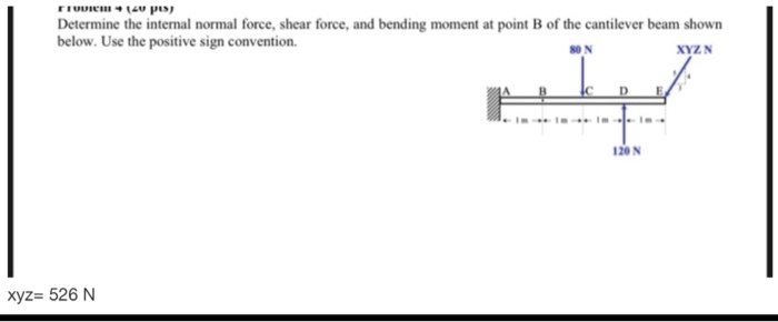 Problem (40 pts) Determine the internal normal force, shear force, and ...