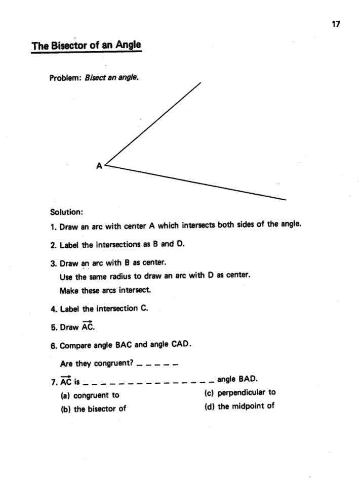thebisector ofan angle problem bisect a angle solution 1 draw arc with ...