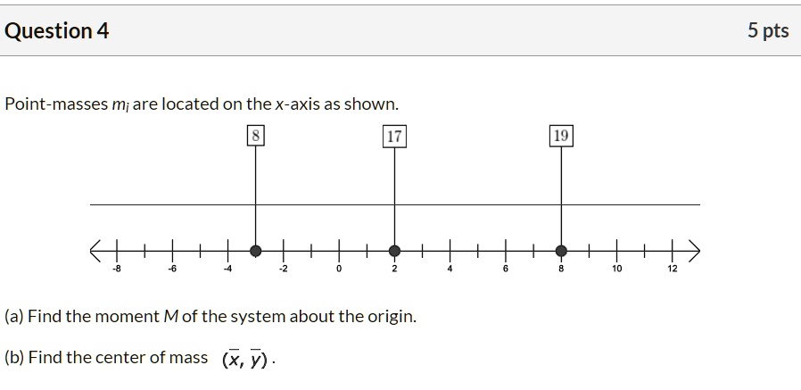 SOLVED: Question 4 5 pts Point-masses mj are located on the X-axis as shown: (a) Find the moment ...