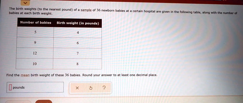 The birth weights (to the nearest pound) of a sample of 36 newborn ...