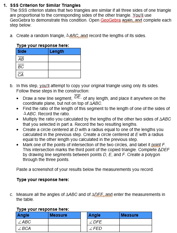 sss criterion for similar triangles the sss criterion states that two ...