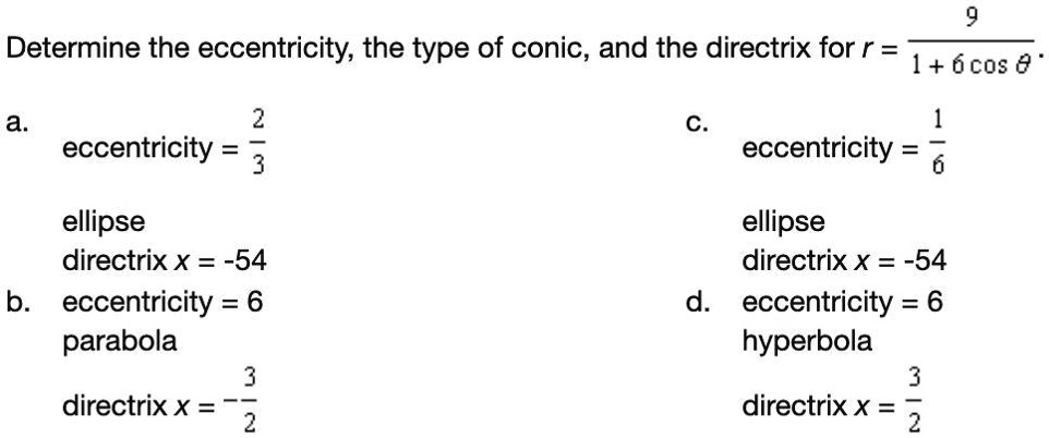 SOLVED: 'Determine the eccentricity, the type of conic, and the ...