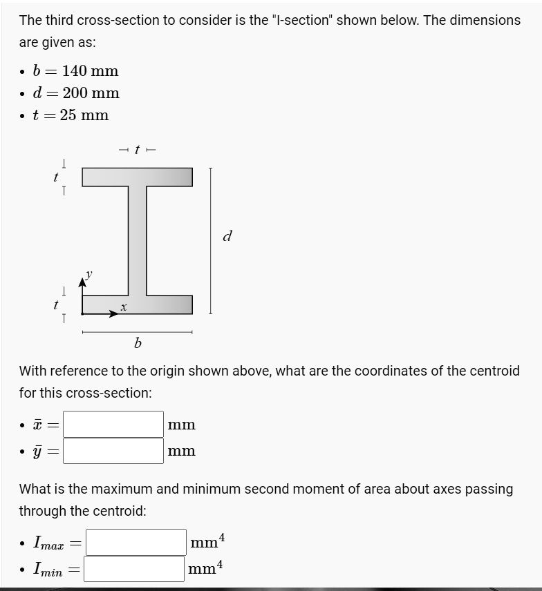 The third cross-section to consider is the "I-section" shown below. The ...