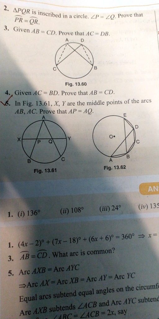 2. PQR is inscribed in a circle. ∠P = ∠Q. Prove that PR