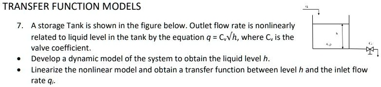 SOLVED: TRANSFER FUNCTION MODELS 7. A storage tank is shown in the ...