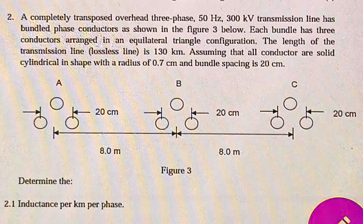 SOLVED: A completely transposed overhead three-phase, 50 Hz, 300 kV transmission line has ...