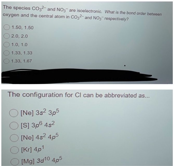SOLVED: The species CO3?-and NO; are isoelectronic. What is the bond ...