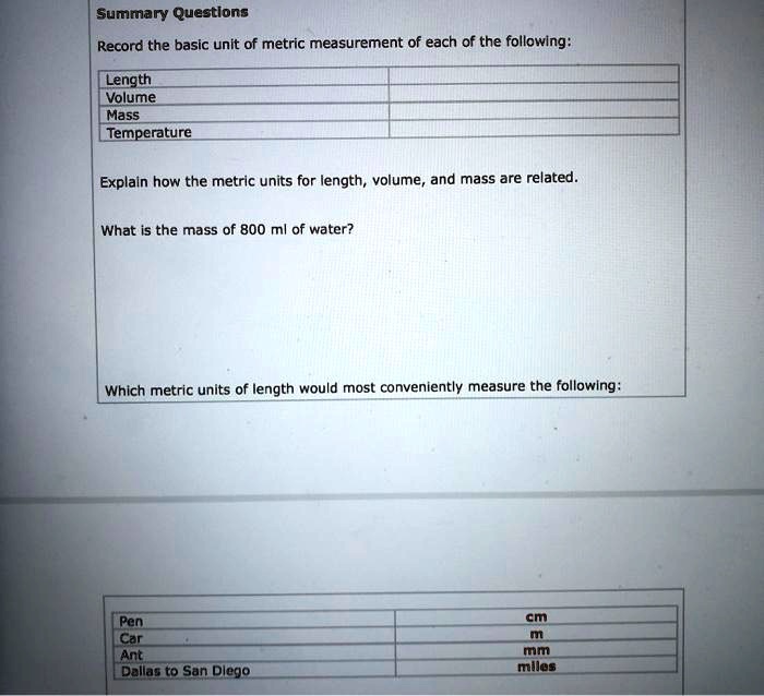 SOLVED Summary Questions Record The Basic Unit Of Metric Measurement solved-summary-questions-record-the-basic-unit-of-metric-measurement