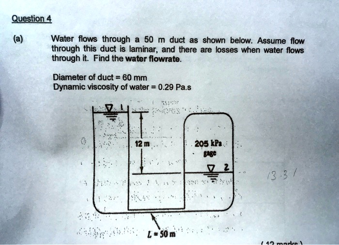 Question 4 (a) Water flows through a 50 m duct as shown below. Assume ...
