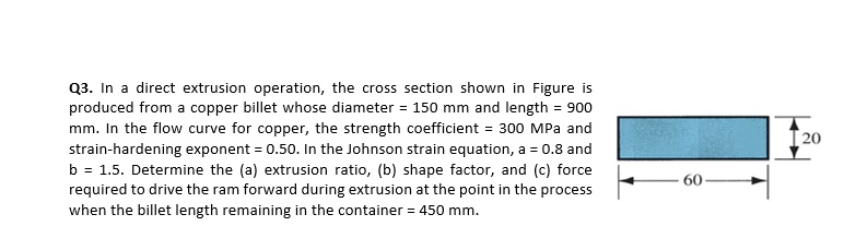 SOLVED: Q3. In a direct extrusion operation, the cross section shown in ...