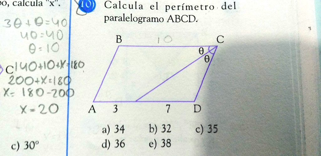 SOLVED: Calcula el perimetro del paralelogramo ABCD 0, calcula X ...