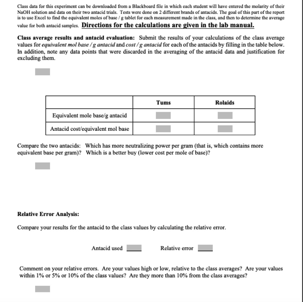 SOLVED: Class data for this experiment can be downloaded from the ...
