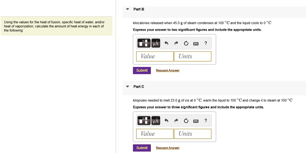 SOLVED: answer these two questions Part B Using the values for the heat ...