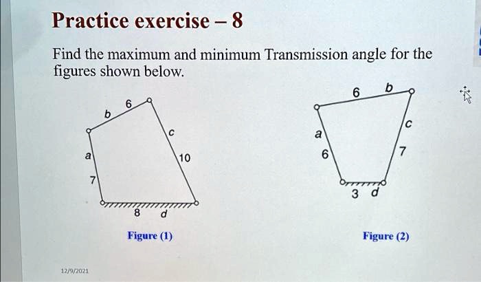 SOLVED: Practice exercise - 8 Find the maximum and minimum Transmission angle for the figures ...