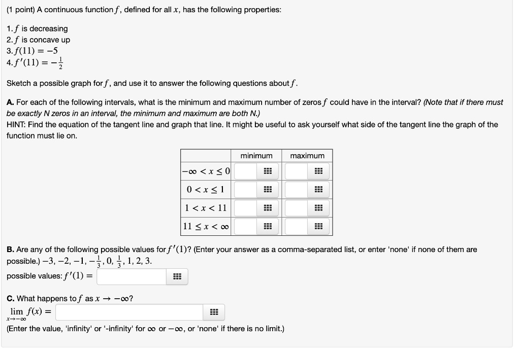 SOLVED: A continuous function f defined for all x has the following properties: 1. f is ...