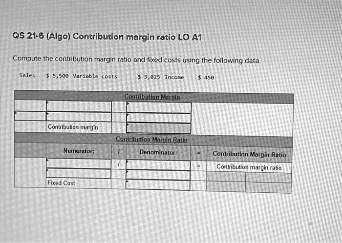 SOLVED: Texts: 21-2 QS 21-6 (Algo) Contribution margin ratio LO A1 Compute the contribution ...