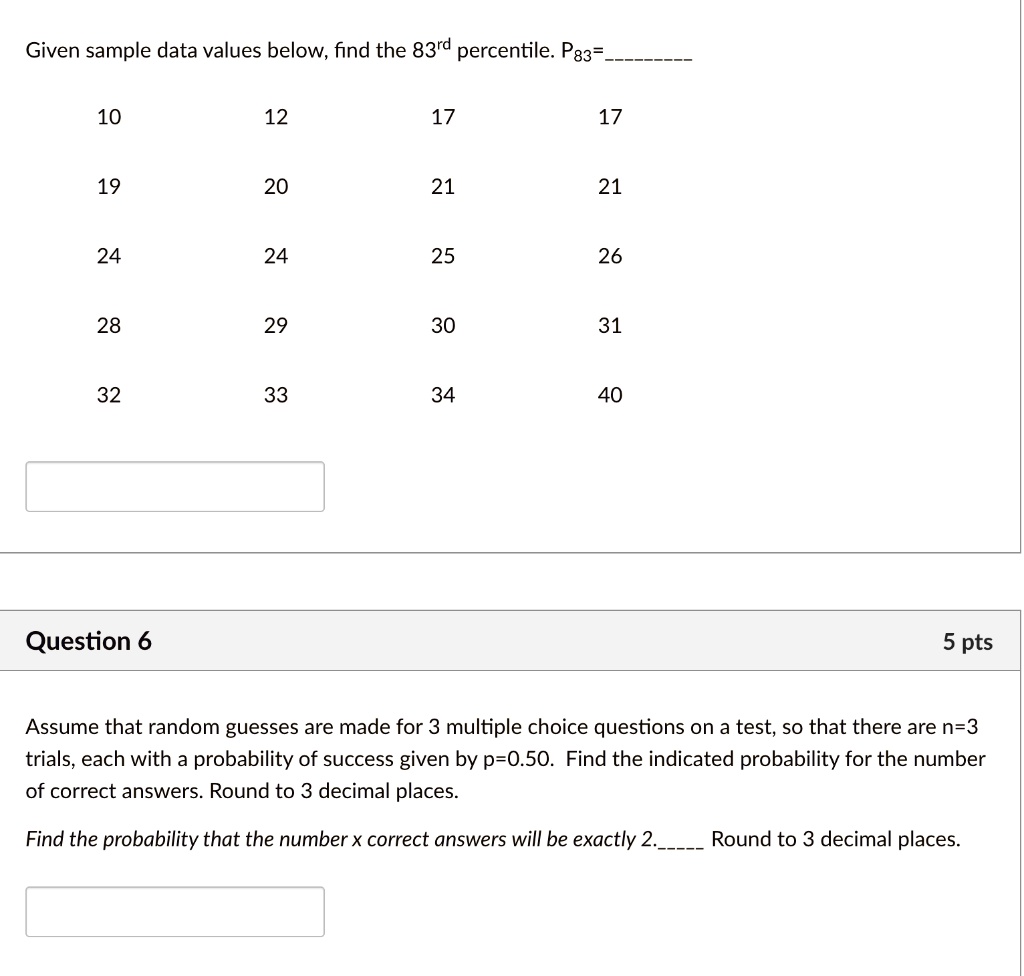 given sample data values below find the 83rd percentile p83 10 12 17 17 ...